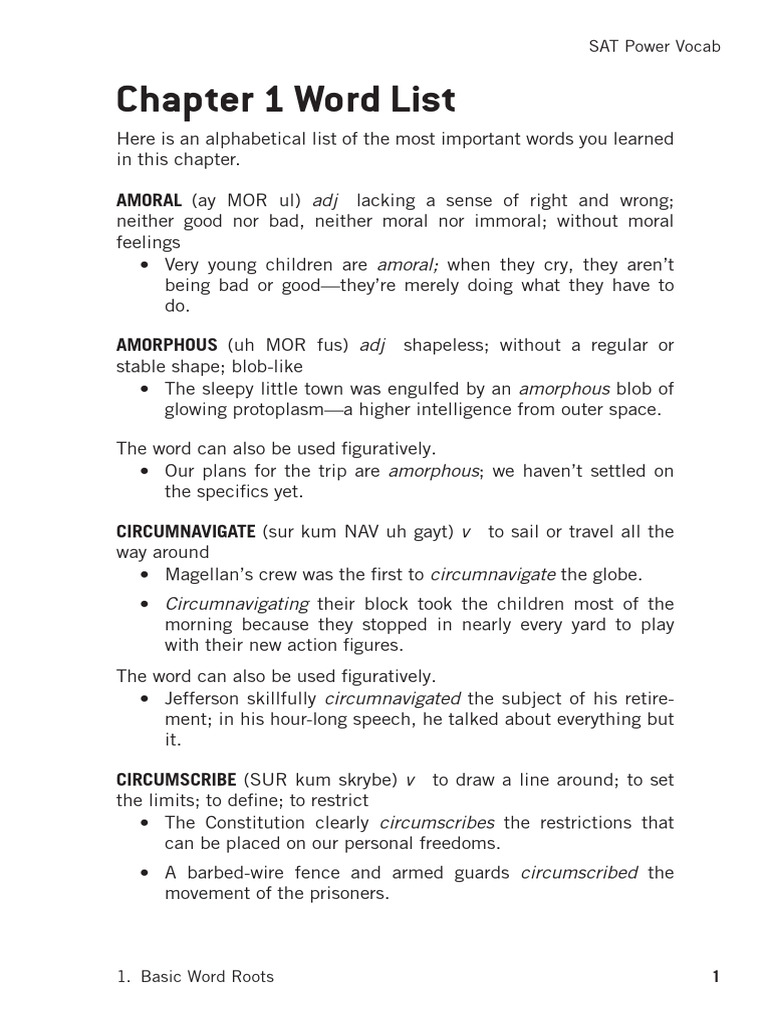 SAT Power Vocab Chapter 1 Word List | PDF