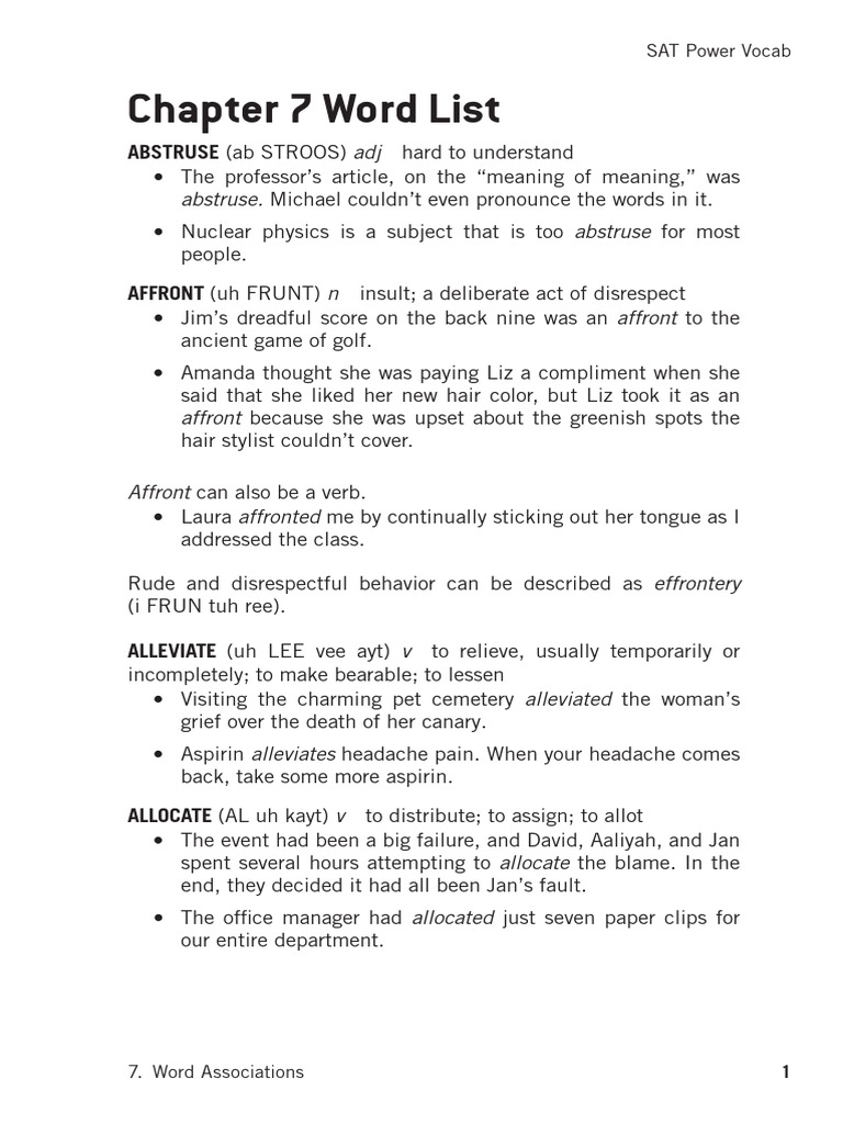SAT Power Vocab Chapter 7 Word List | PDF