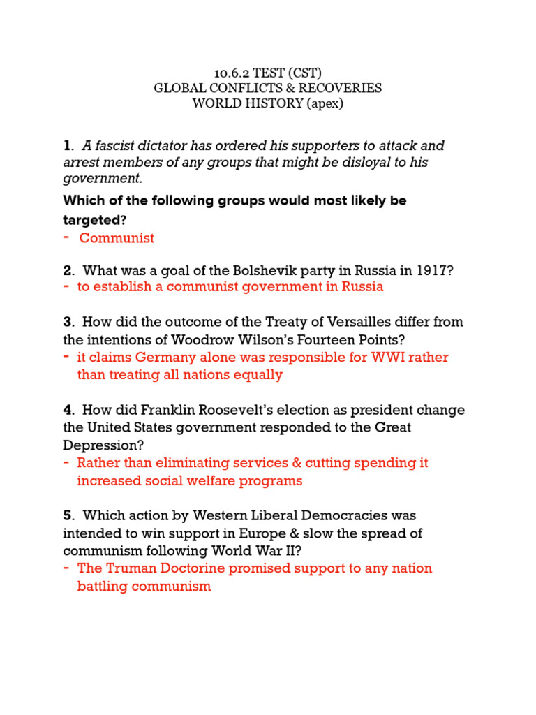 10.6.2 Test CST Global Conflicts Recoveries World History Apex PDF ...