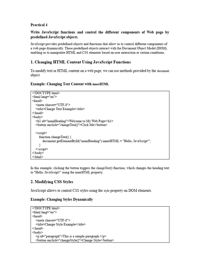 practical 4 | PDF | Document Object Model | Java Script