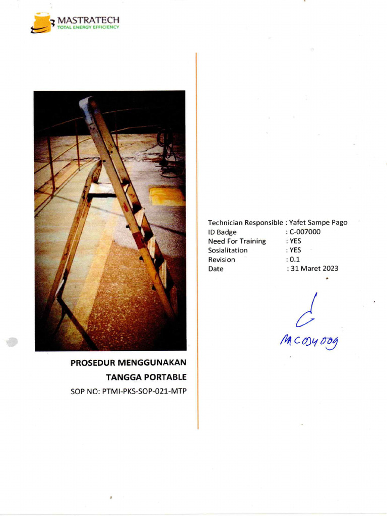 021-Sop Prosedur Menggunakan Tangga Portable | PDF
