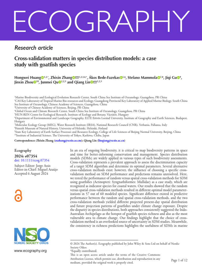 Cross-Validation in SDMs: Goatfish Study | PDF | Cross Validation (Statistics) | Receiver ...