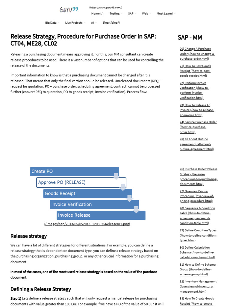 Release Strategy, Procedure For Purchase Order in SAP - CT04, ME28 ...