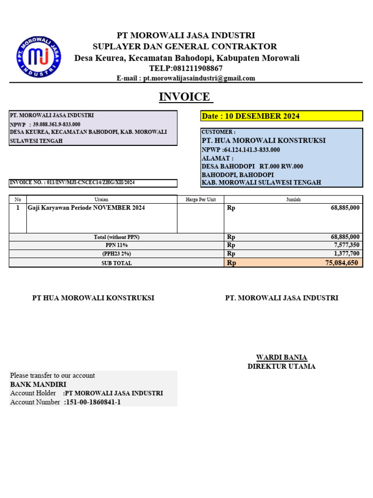 Invoice Gaji Karyawan Nov 2024 | PDF