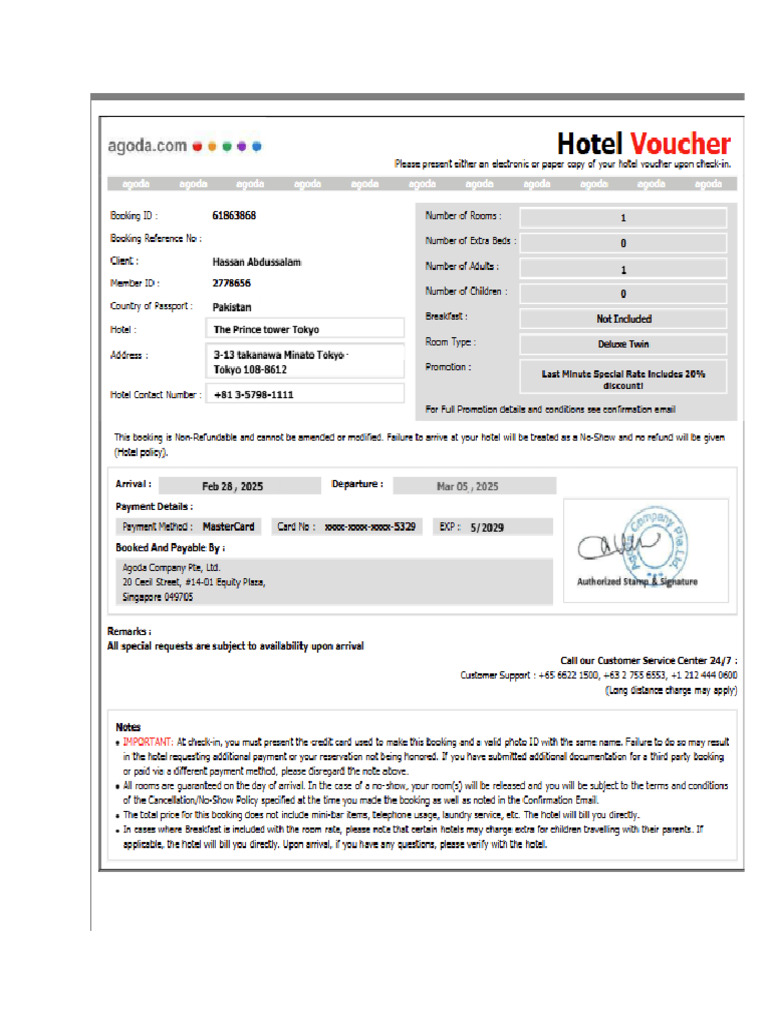 Hotel Booking Format | PDF
