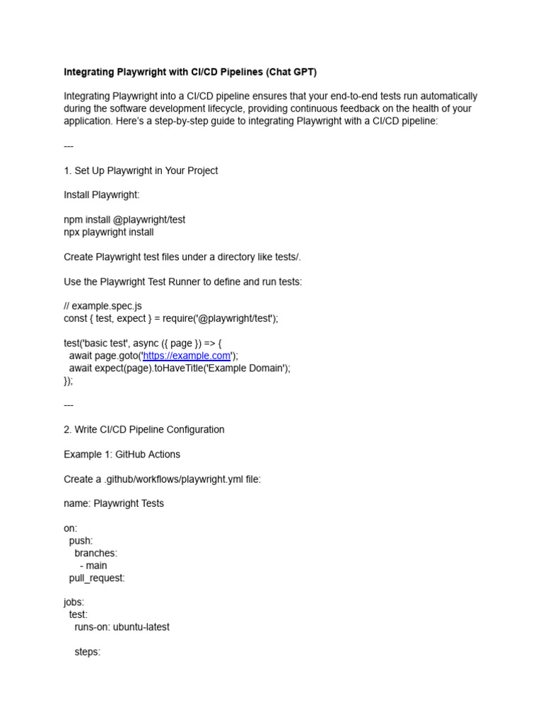 Playwright CI/CD Integration Guide | PDF | Software Industry | Computer ...