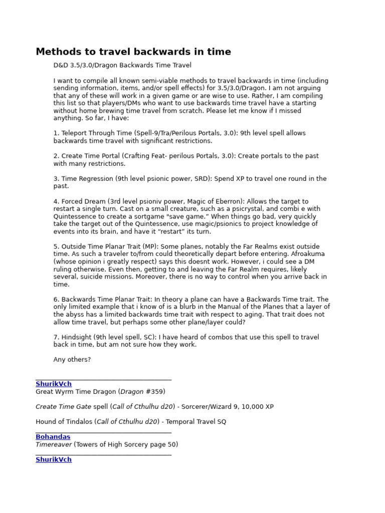 Methods To Travel Backwards in Time - Fero (GitP) | PDF | Fantasy Role ...