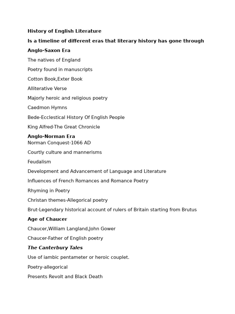 Timeline of English Literary Eras | PDF | Poetry
