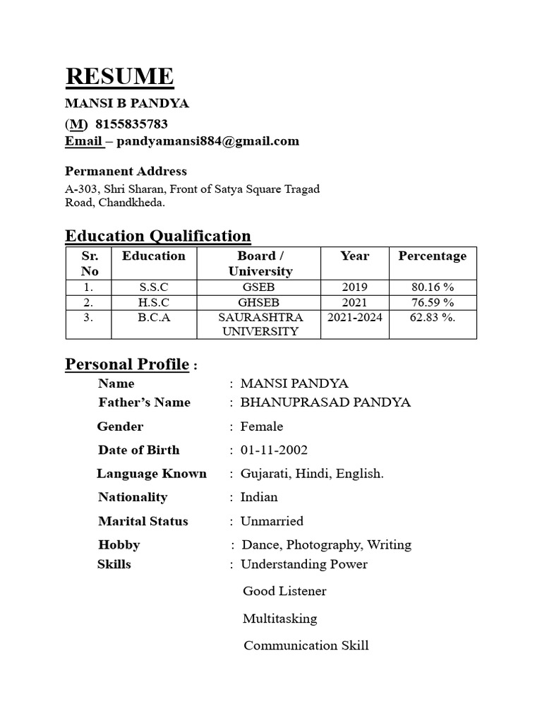Mansi CV | PDF