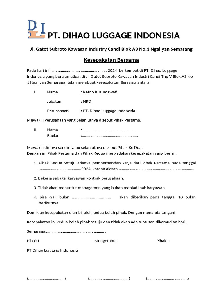 Kesepakatan Bersama DLI | PDF