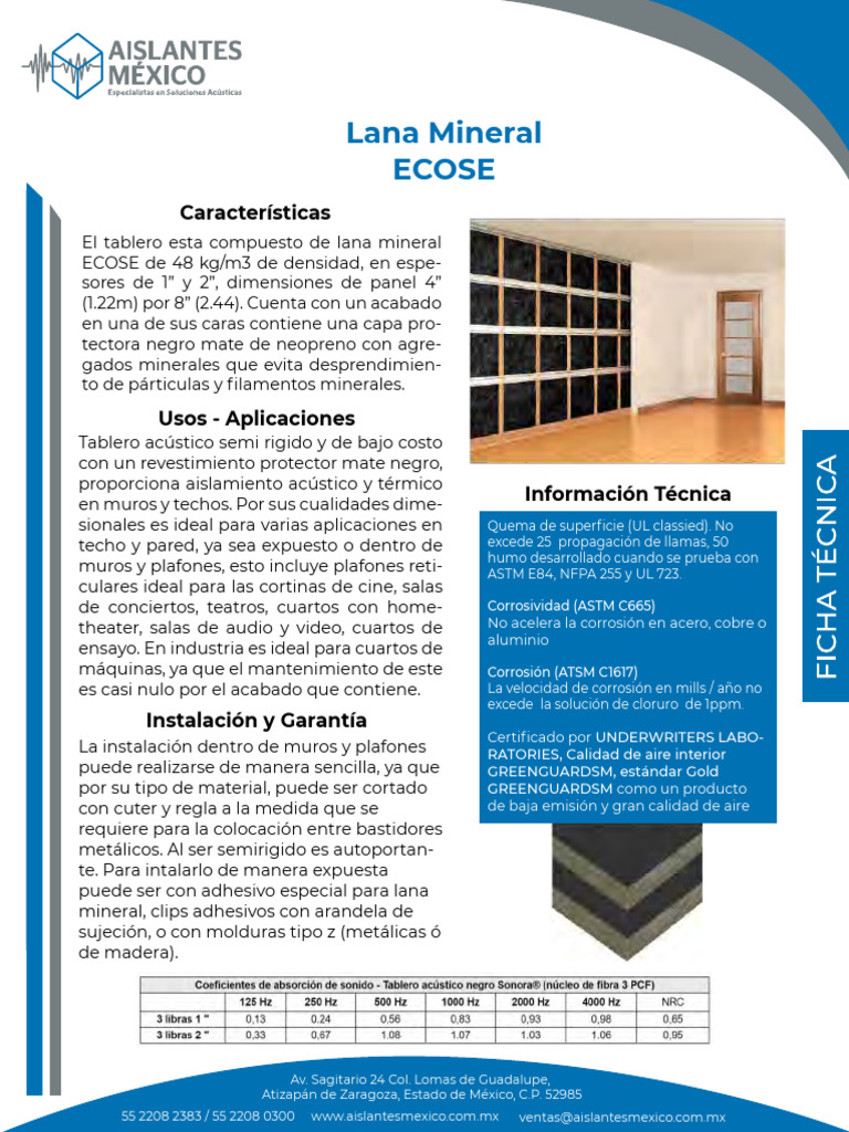Tablero Acústico de Lana Mineral ECOSE | PDF | Materiales de ...