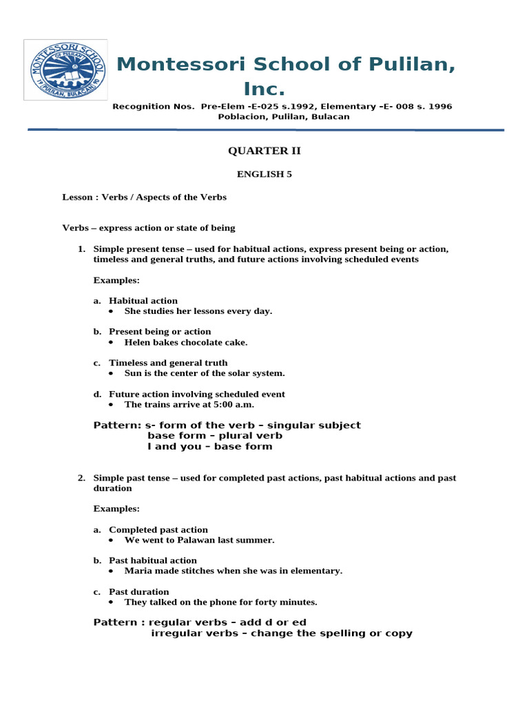 Verbs gr5 | PDF | Verb | Grammatical Tense