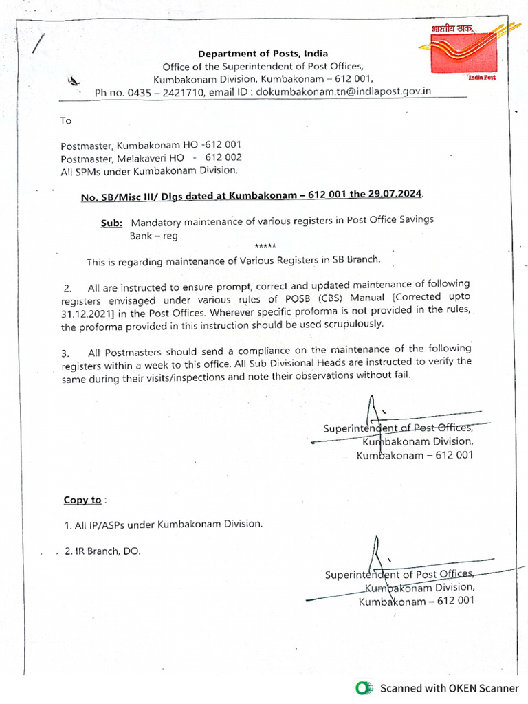 Posb Register Maintenance | PDF
