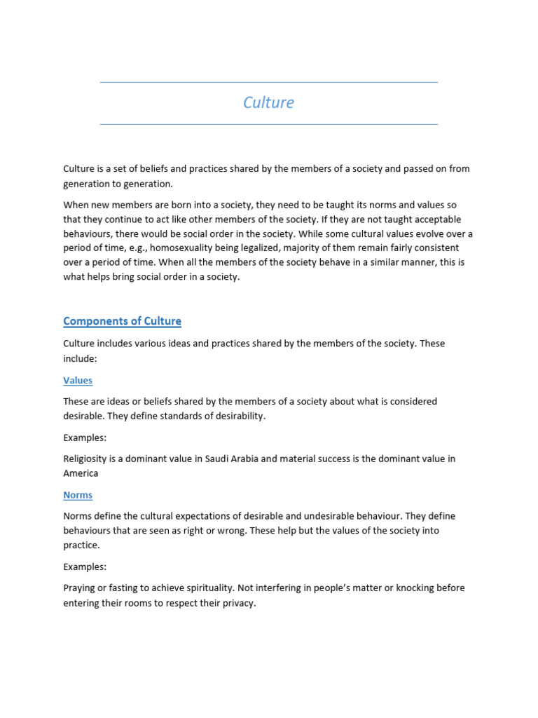 Components of Culture Explained | PDF | Society | Ideologies