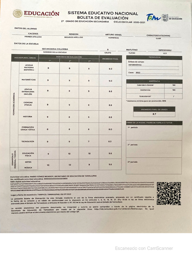 Boleta Arturo 2do Grado | PDF