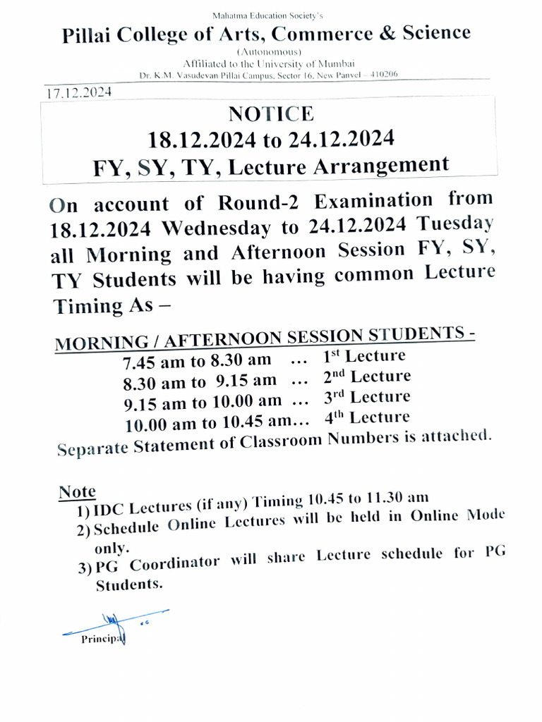 Lecture Schedule for Pillai College | PDF