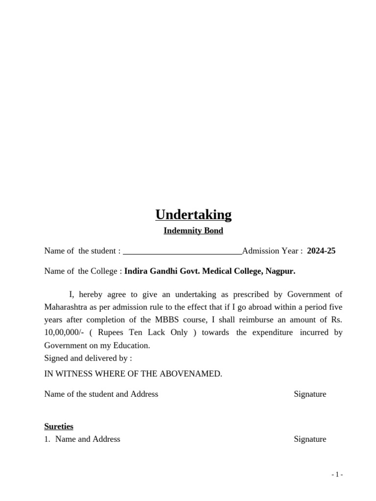 Indemnity Bond - Undertaking | PDF
