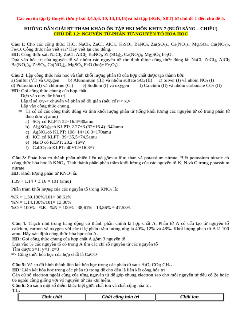25 12 24 Gửi Hs Hướng Dẫn Giải Bt Tham Khảo Ôn Cuối Hki Khtn 7 | PDF