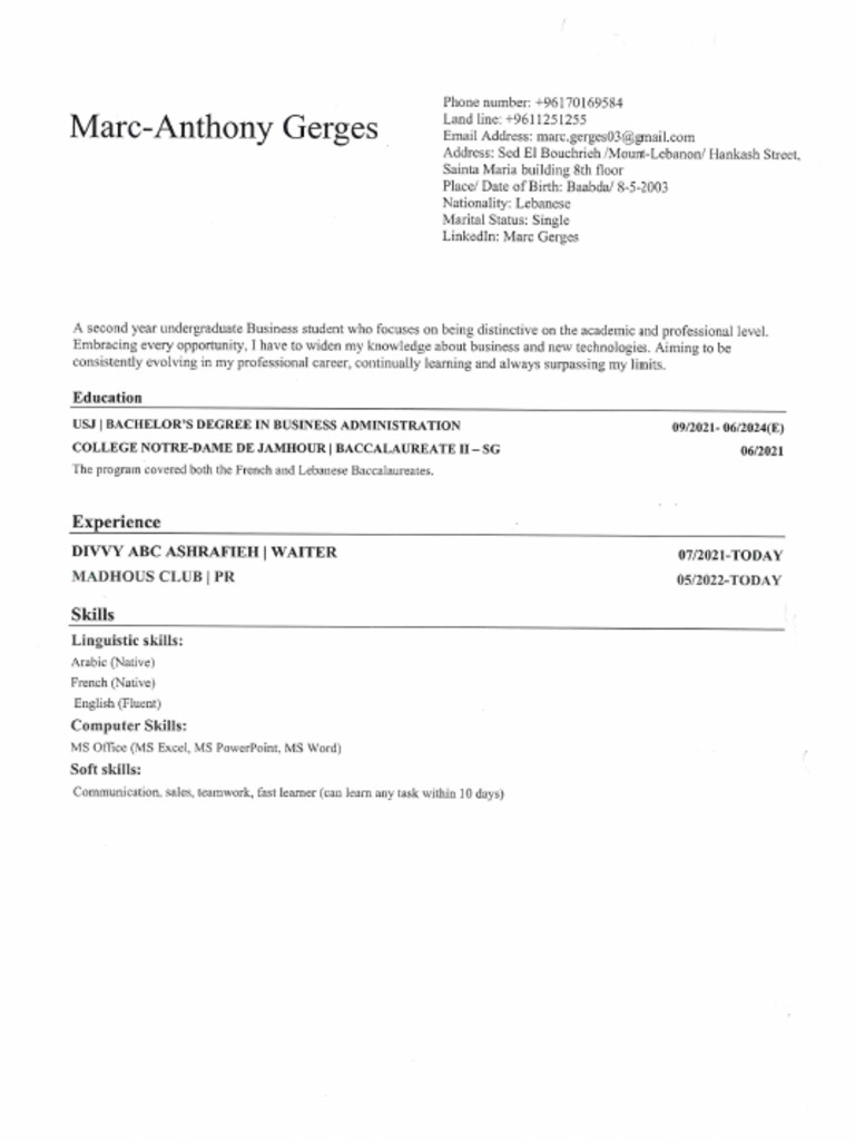 CV - Marc-Anthony Gerges | PDF