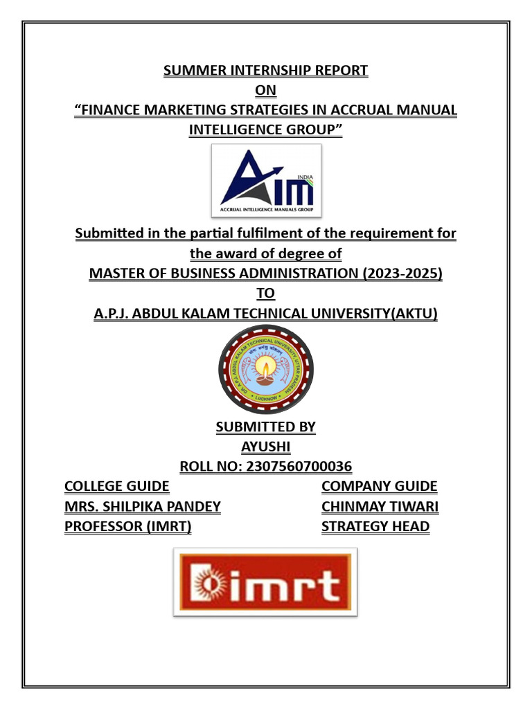 A Summer Training Report (Ayushi) | PDF | Investment Management | Taxes