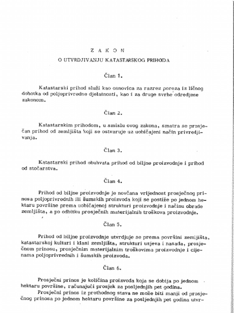 Zakon o Utvrdjivanju Katastarskog Prihoda-1978 | PDF
