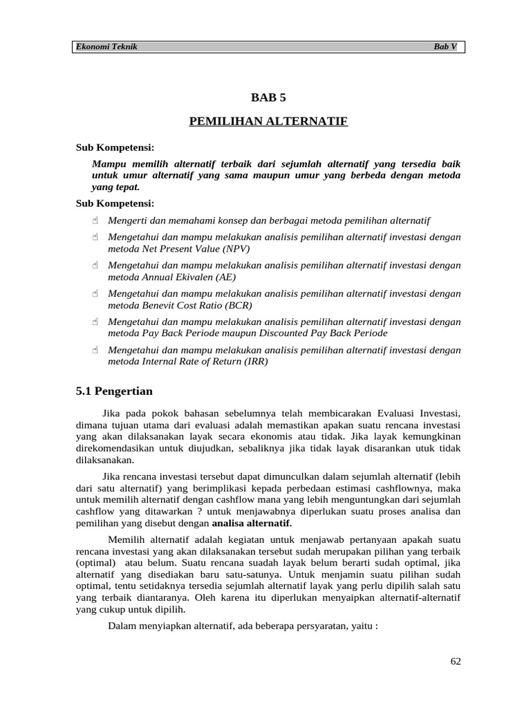 10 Pemilihan Alt NPV dan AE Bab-5a | PDF