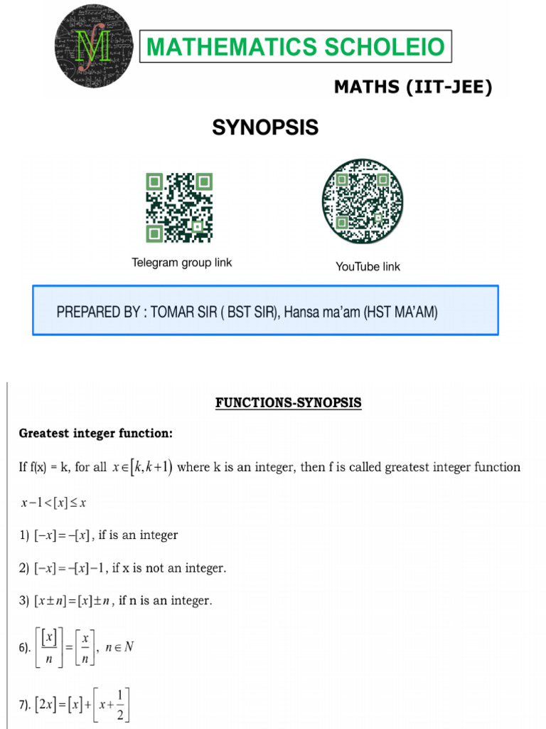 092) Synopsis Functions Sets and Relations | PDF | Function ...