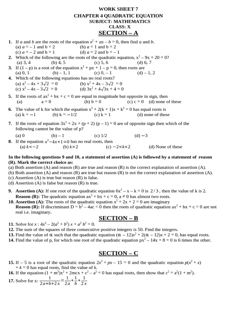 Work Sheet 7 | PDF | Mathematics | Algebra