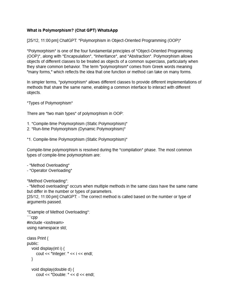 Polymorphism in OOP Explained | PDF | Inheritance (Object Oriented Programming) | Method ...