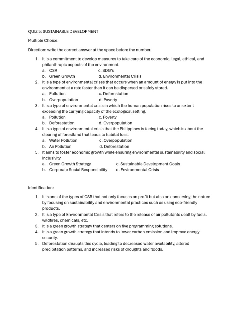 Economic - Development Sustainable Development - QUIZ GROUP5 | PDF ...