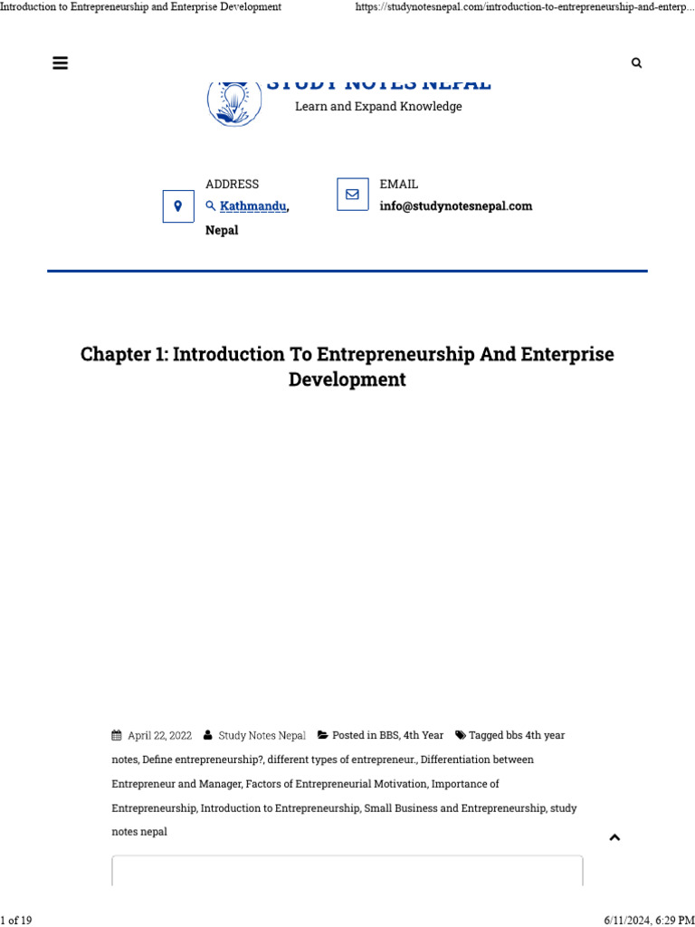 Introduction to Entrepreneurship and Enterprise Development | PDF ...