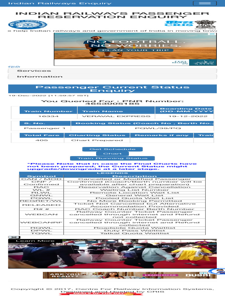 Welcome To Indian Railway Passenger Reservation Enquiry | PDF