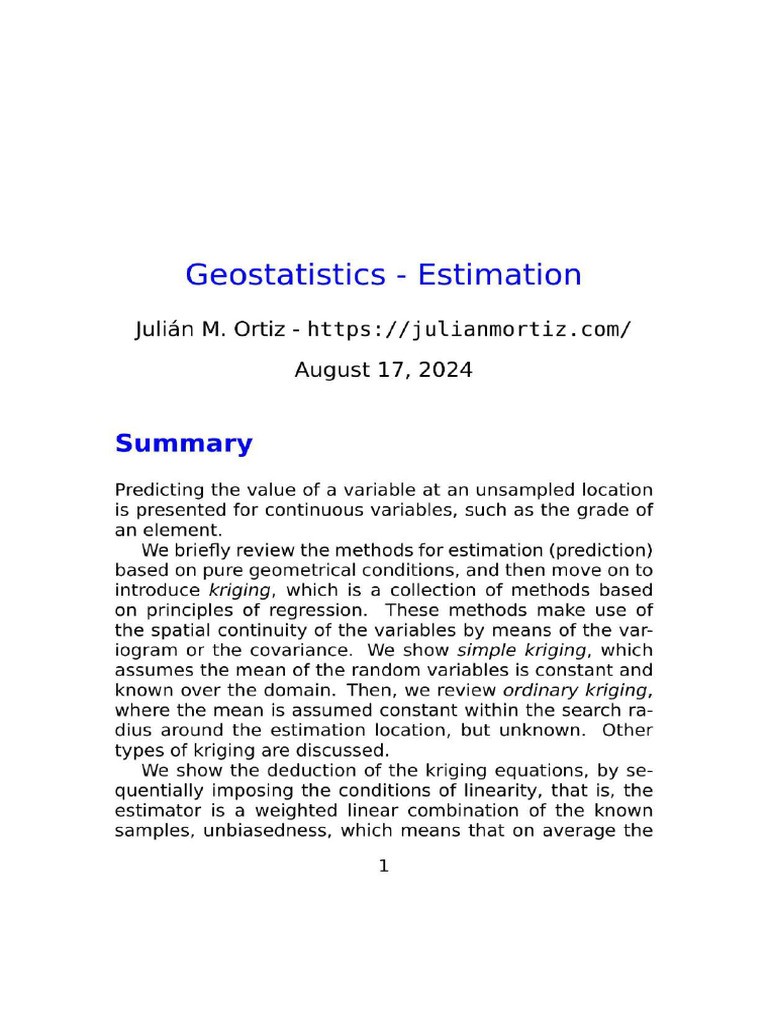 Geostatistics - Estimation | PDF