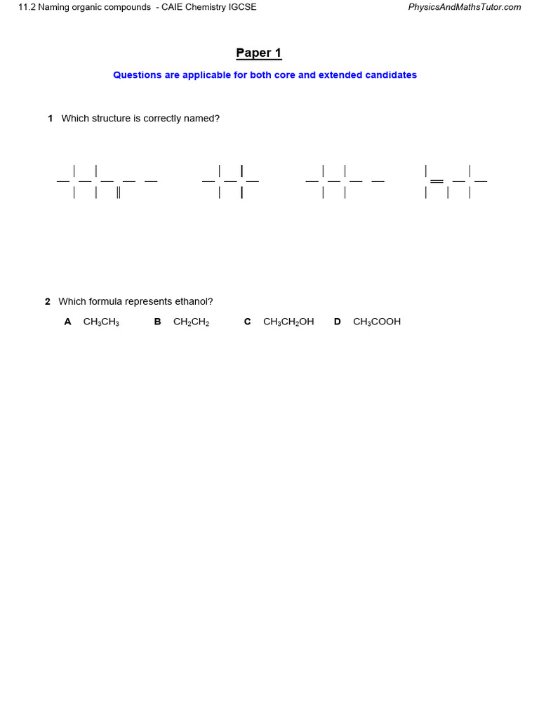 Organic Compound Naming Quiz | PDF