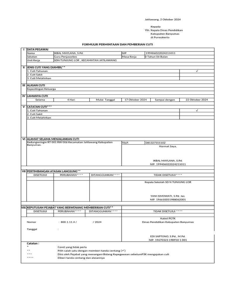 Blangko CUTI IKBAL MAYLANA | PDF