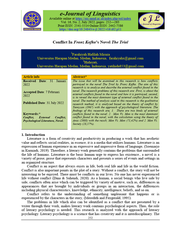 Conflict In Franz Kafka’s Novel The Trial | PDF | The Trial | Psychology Conflict In Franz Kafka’s Novel The Trial | PDF | The Trial | Psychology