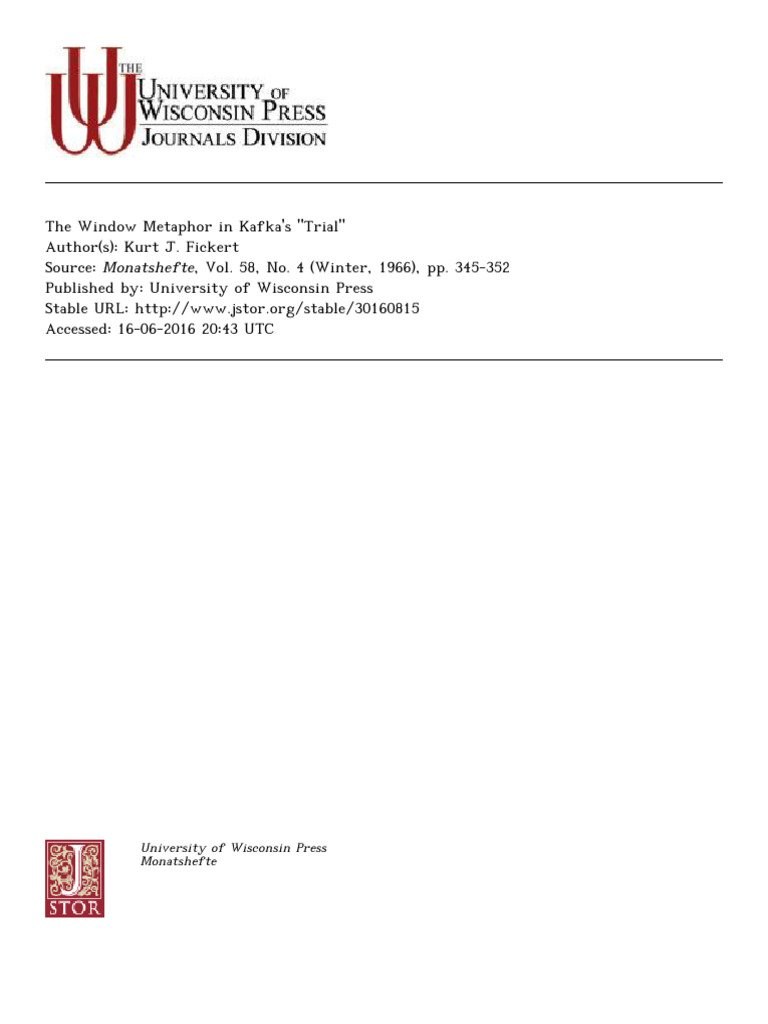 The Window Metaphor in Kafka's Trial | PDF | Franz Kafka