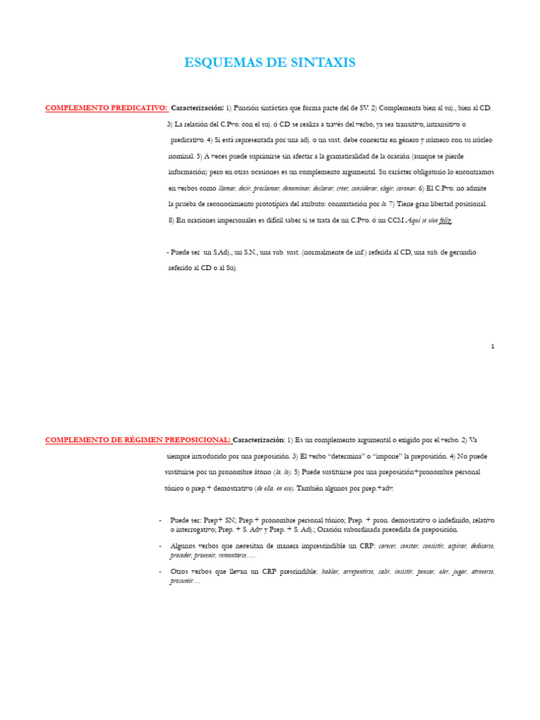 Esquema de SINTAXIS | PDF | Adverbio | Preposición y Postposición