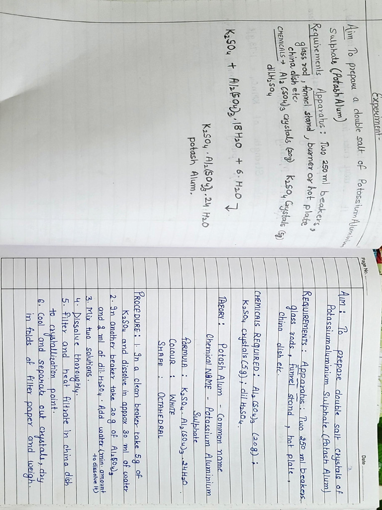 Potash Alum Preparation and Formula | PDF | Potassium | Chemistry