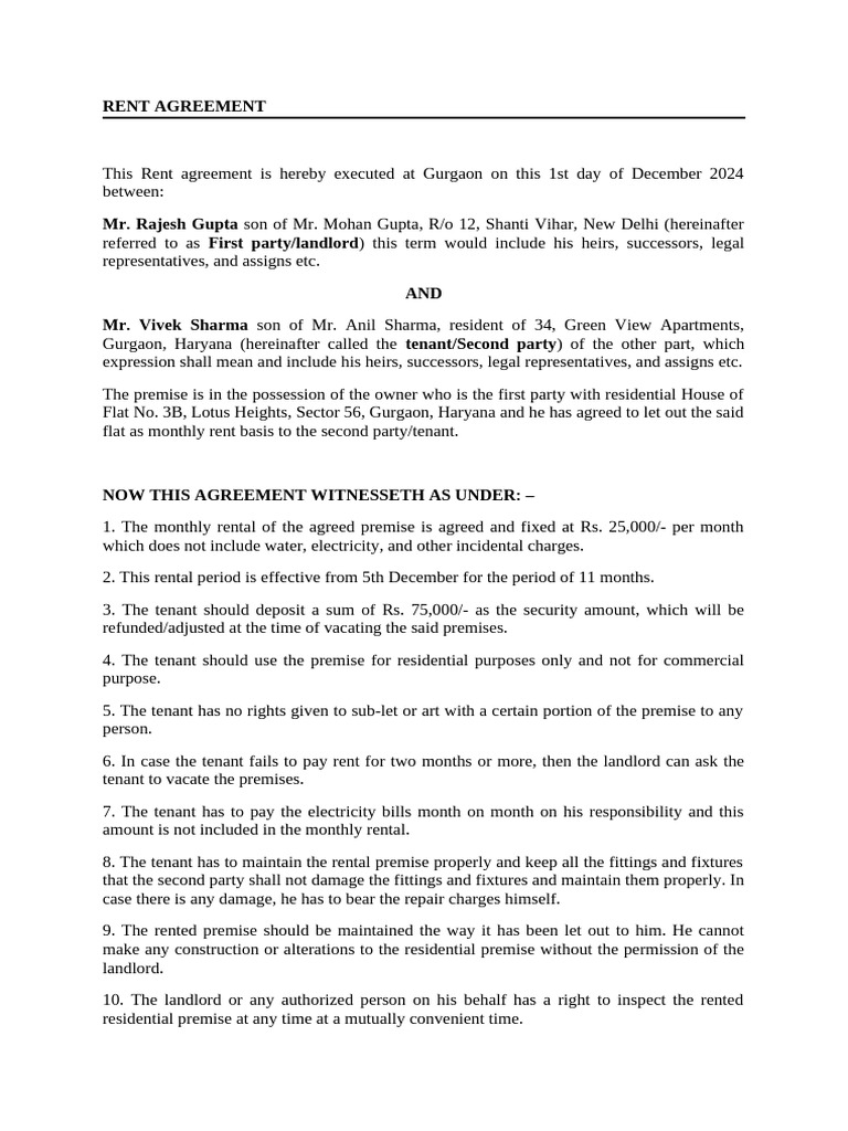 Rent Agreement | PDF | Leasehold Estate | Landlord