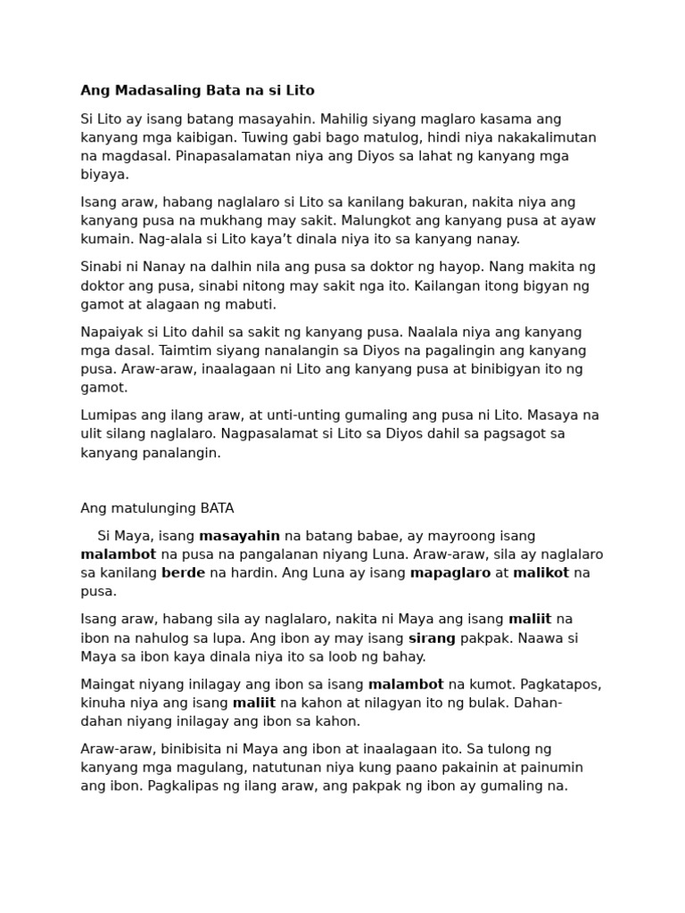 Ang Madasaling Bata Na Si Lito AT MATULUNGIN | PDF