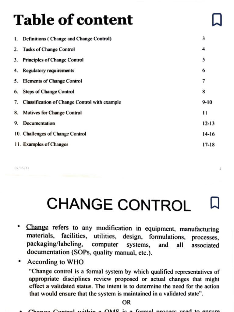 Change control pdf | PDF | Quality Assurance | Quality Management System
