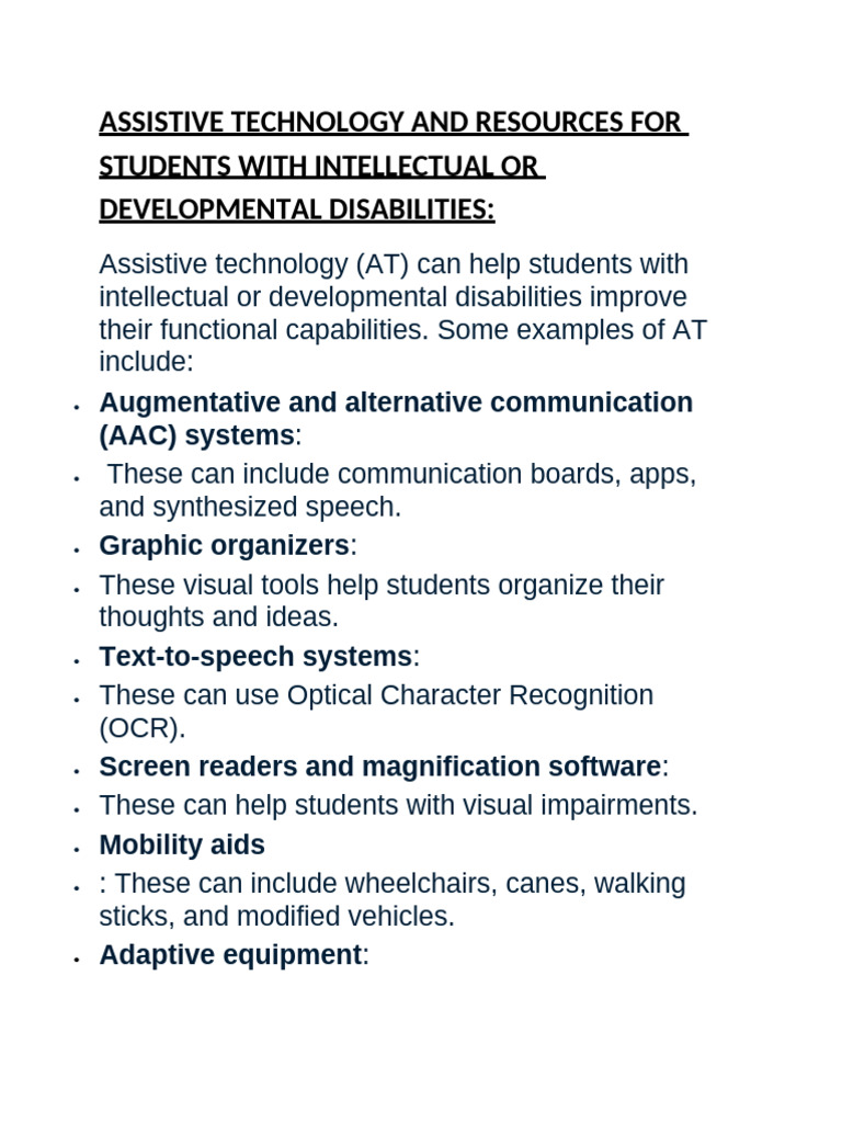 Assistive Technology and Resources For Students With Intellectual or ...