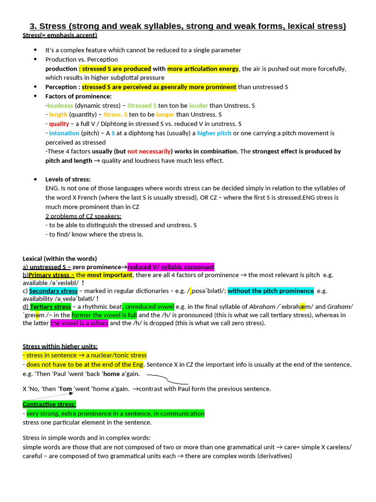 Stress (Strong and Weak Syllables, Strong and Weak Forms, Lexical Stress) | PDF | Stress ...