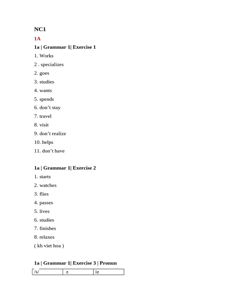 1a - Grammar 1 - Exercise 1 | PDF