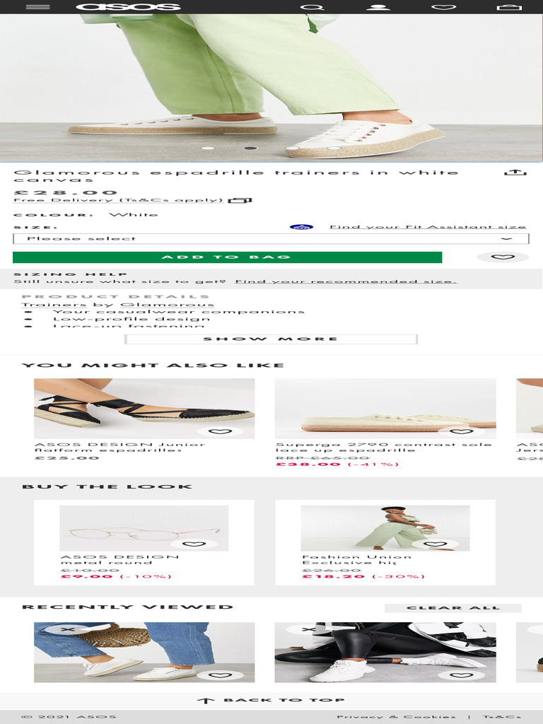 Glamorous Espadrille Trainers in White Canvas ASOS | PDF