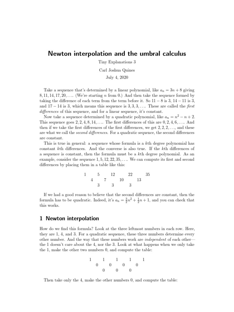 Newton Interpolation and Umbral Calculus | PDF | Algorithms | Computational Science