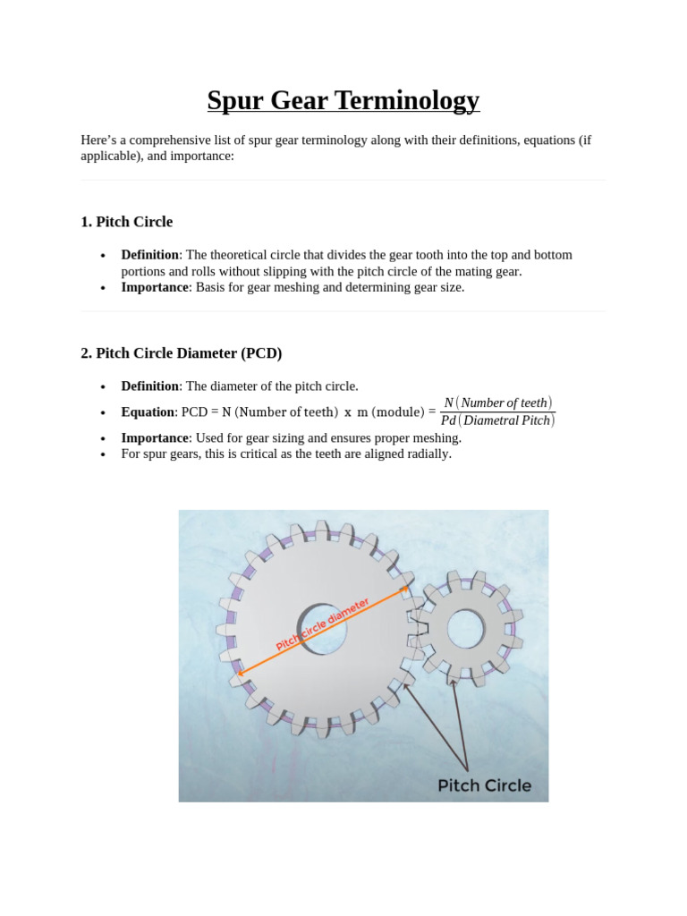 Spur Gear Terminology | PDF | Gear | Circle
