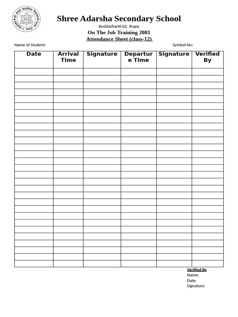 Class-12 OJT Attendance Sheet | PDF