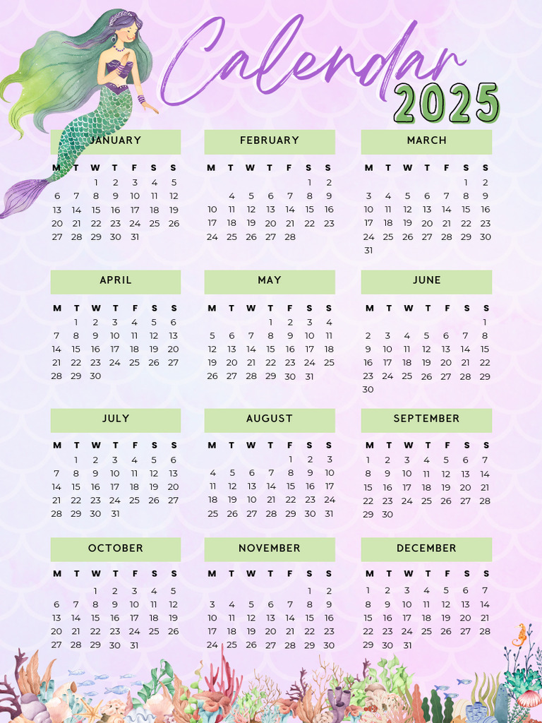 2025 Colorful Mermaid Calendar | PDF
